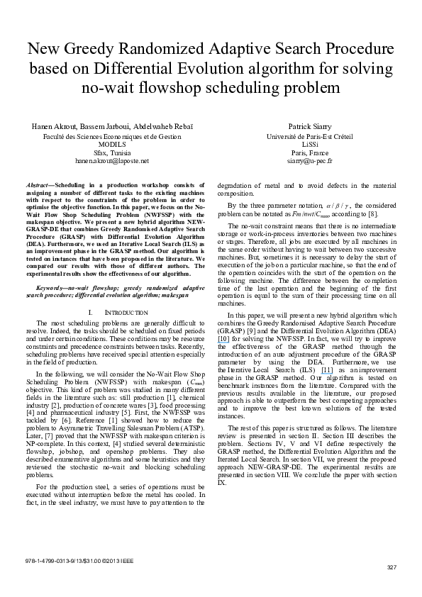 Pdf New Greedy Randomized Adaptive Search Procedure Based On