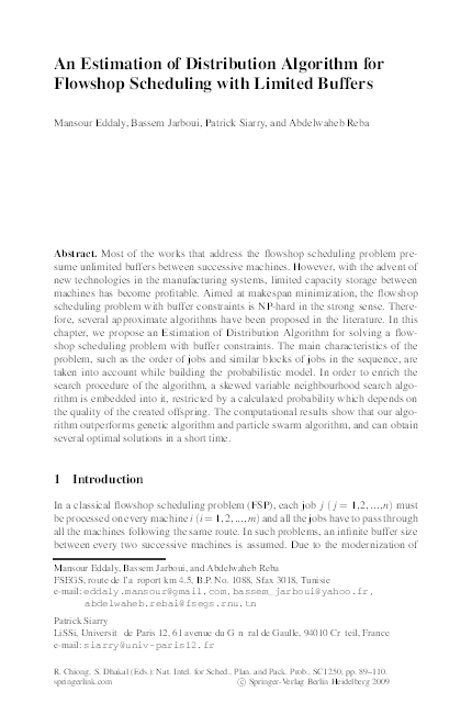 Pdf An Estimation Of Distribution Algorithm For Flowshop Scheduling With Limited Buffers