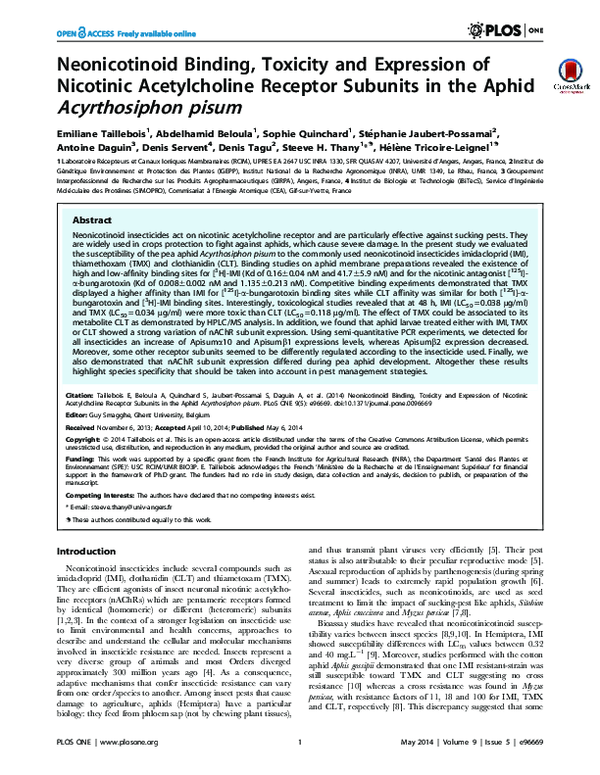 (PDF) Neonicotinoid Binding, Toxicity and Expression of Nicotinic ...
