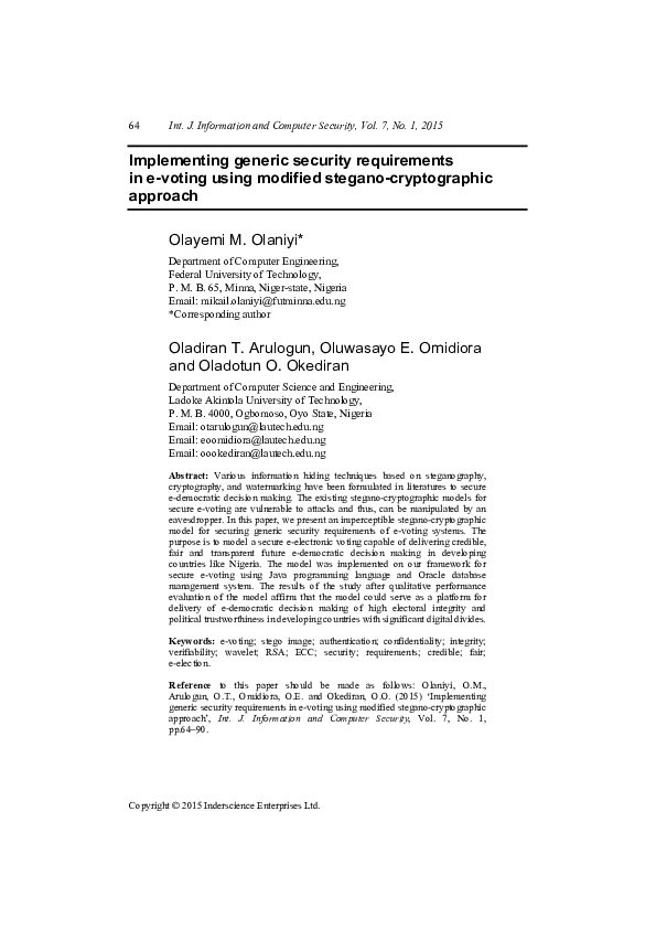Implementing Generic Security Requirements In E Voting Using Modified Stegano Cryptographic Approach
