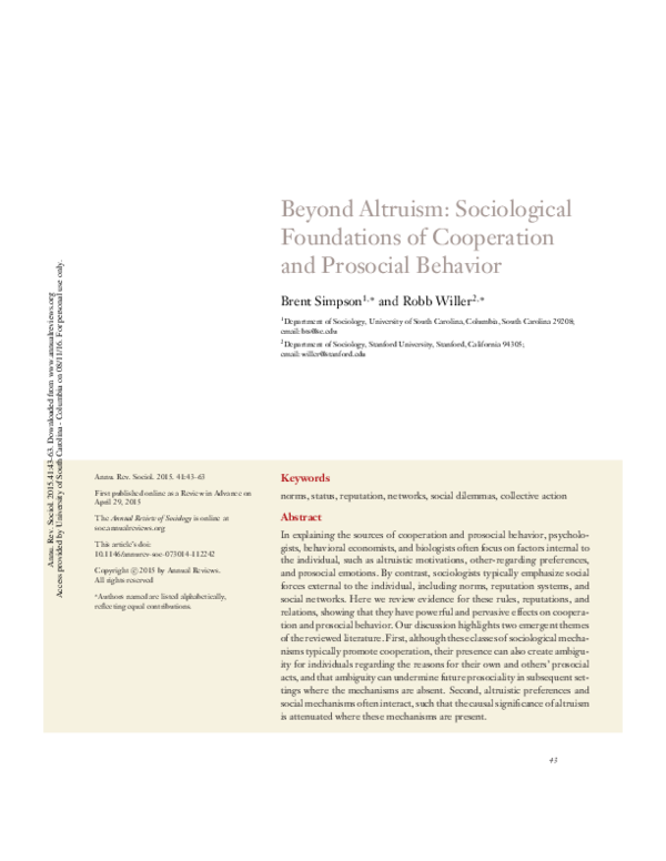 (PDF) Beyond Altruism: Sociological Foundations of Cooperation and ...