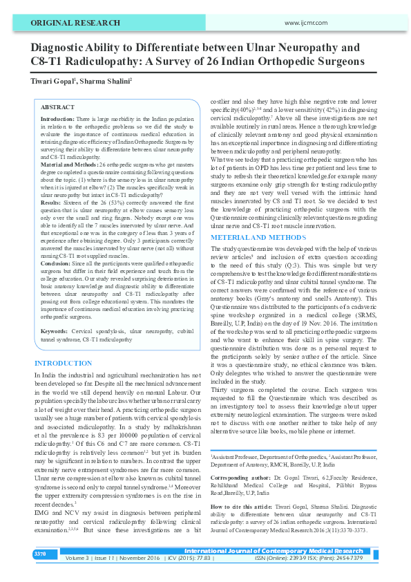 (PDF) Diagnostic Ability to Differentiate between Ulnar Neuropathy and ...