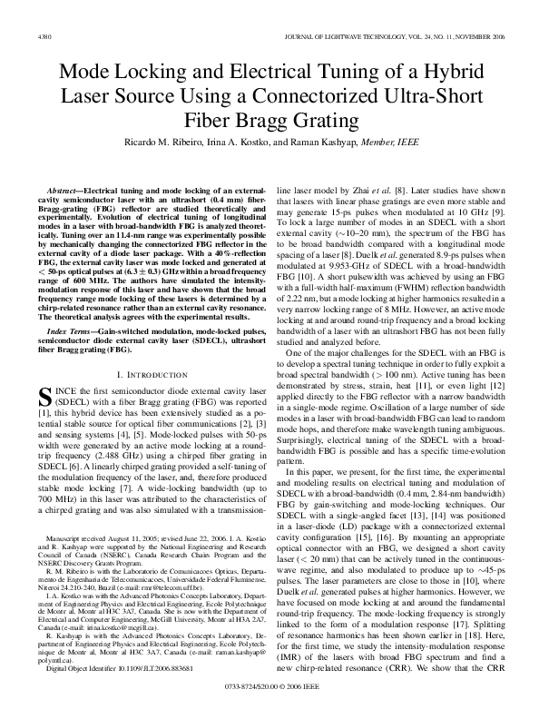 (PDF) Mode Locking and Electrical Tuning of a Hybrid Laser Source Using ...