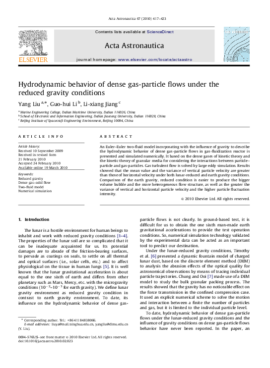 Pdf Hydrodynamic Behavior Of Dense Gas Particle Flows Under The Reduced Gravity Conditions