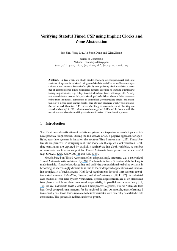 Pdf Verifying Stateful Timed Csp Using Implicit Clocks And Zone