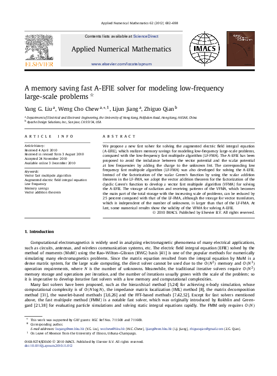Pdf A Memory Saving Fast A Efie Solver For Modeling Low Frequency
