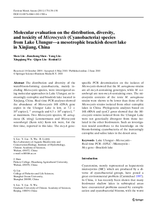 (PDF) Molecular evaluation on the distribution, diversity, and toxicity ...