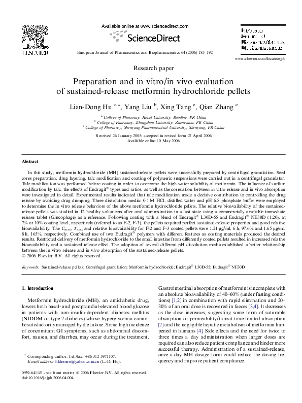 (PDF) Preparation and in vitro/in vivo evaluation of sustained-release ...