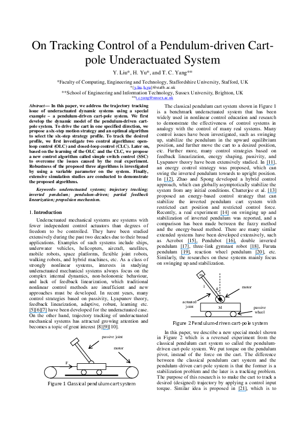 (PDF) On tracking control of a pendulum-driven cart-pole underactuated system