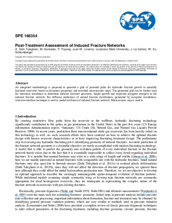 (PDF) Post-Treatment Assessment of Induced Fracture Networks