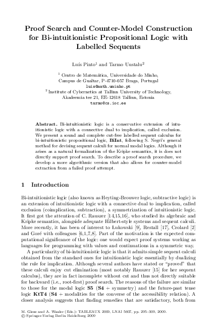 (PDF) Proof search and counter-model construction for Bi-intuitionistic propositional logic with ...