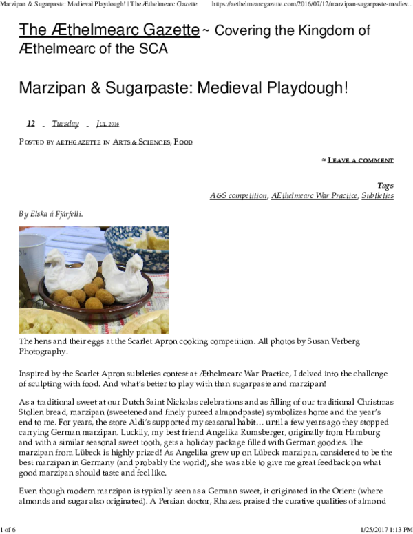 (PDF) Marzipan & Sugarpaste: Medieval Playdough - The Æthelmearc Gazette