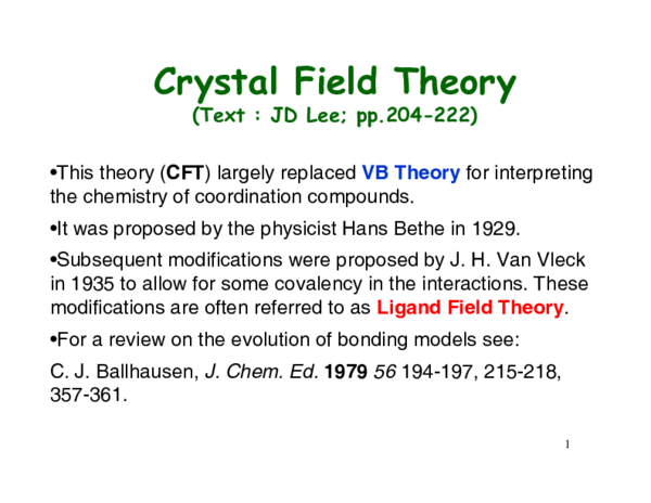 (PDF) Crystal Field Theory
