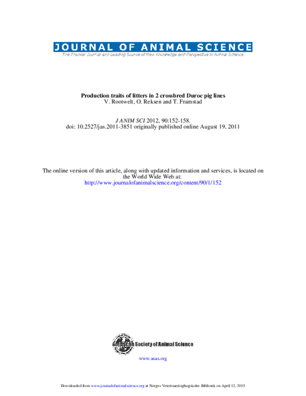 (PDF) Production traits of litters in 2 crossbred Duroc pig lines