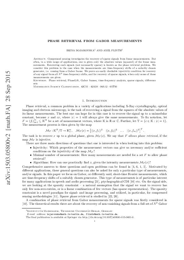 (PDF) Phase Retrieval from Gabor Measurements