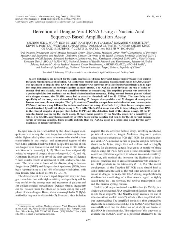(PDF) Detection of Dengue Viral RNA Using a Nucleic Acid Sequence-Based Amplification Assay