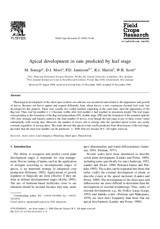 (PDF) Apical development in oats predicted by leaf stage