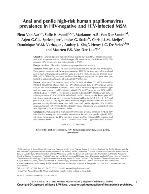 Pdf Anal And Penile High Risk Human Papillomavirus Prevalence In Hiv 9248