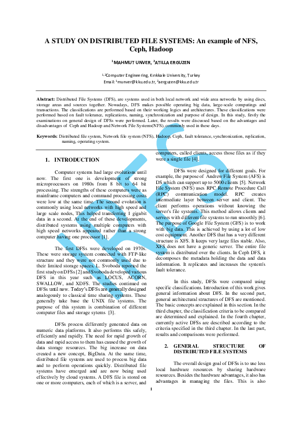 A Study On Distributed File Systems A STUDY ON DISTRIBUTED FILE SYSTEMS ...