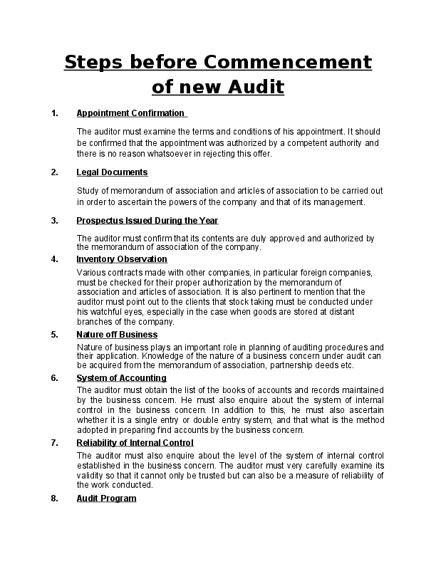 (DOC) Steps before Commencement of new Audit