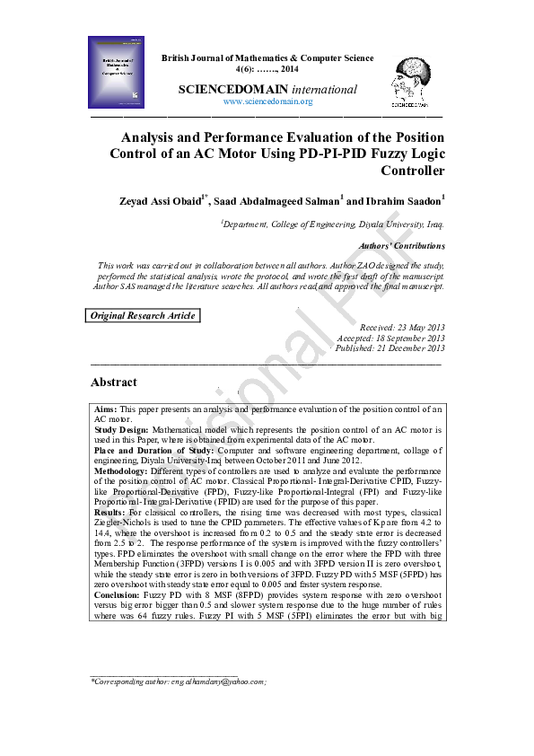 (PDF) Analysis and Performance Evaluation of the Position Control of an AC Motor using PD-PI-PID ...