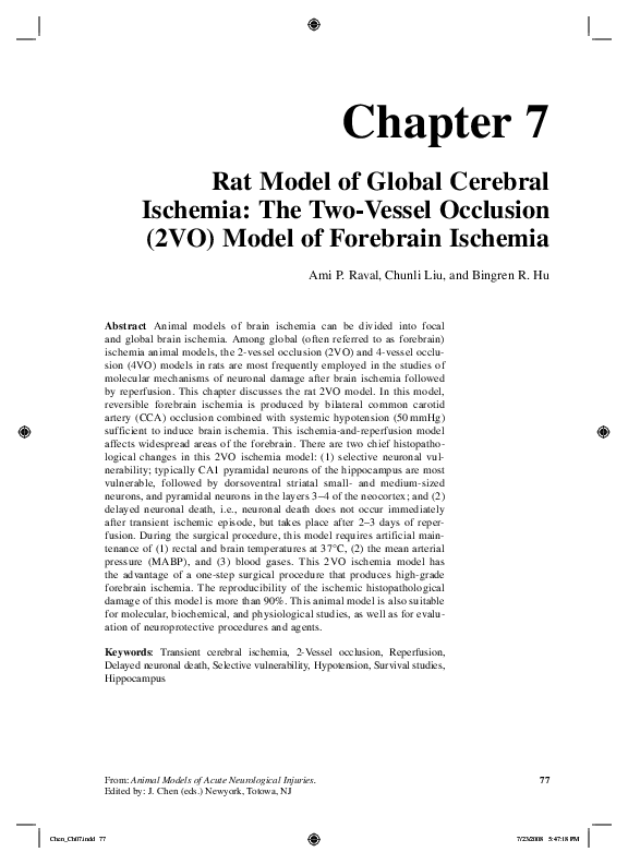 (PDF) Rat Model of Global Cerebral Ischemia: The Two-Vessel Occlusion ...
