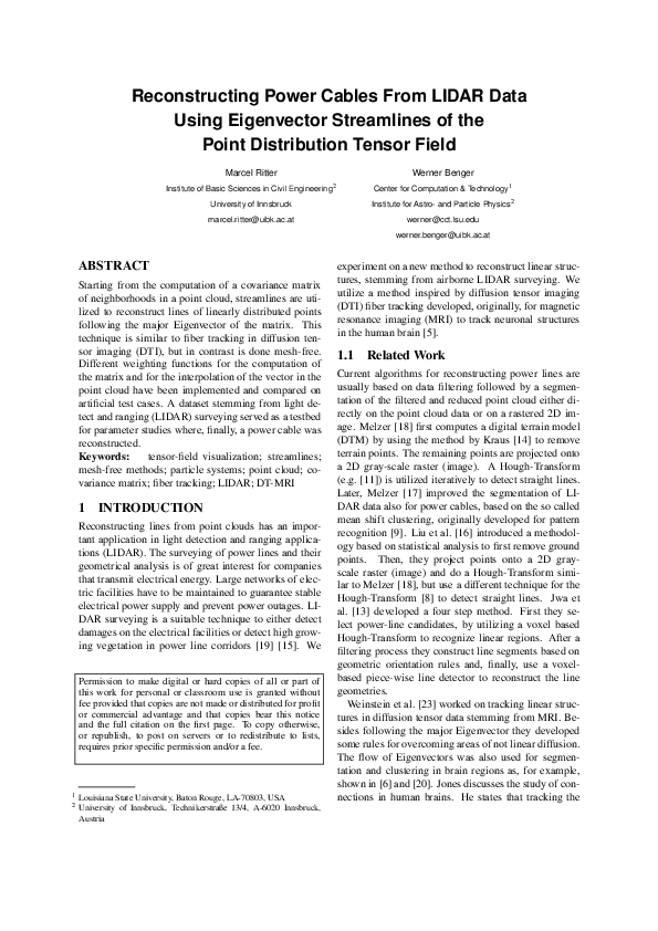 (PDF) Reconstructing Power Cables From LIDAR Data Using Eigenvector Streamlines of the Point ...