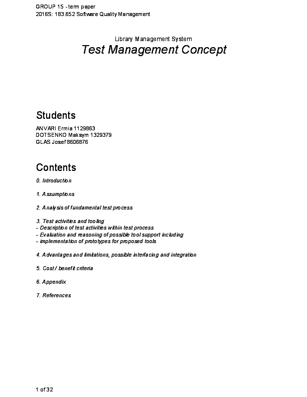 (PDF) Library Management System: Test Management Concept(Group work)