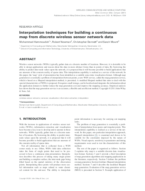 (PDF) Interpolation techniques for building a continuous map from discrete wireless sensor ...