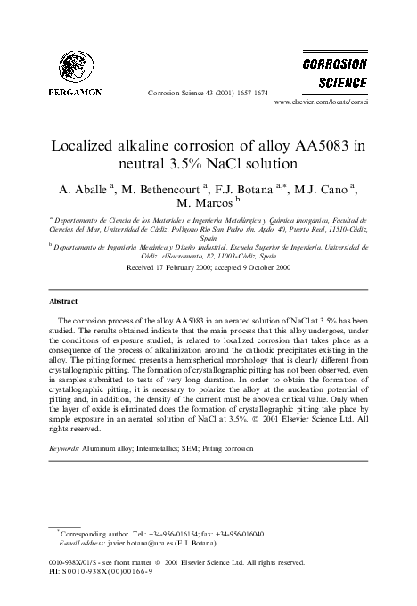 (PDF) Localized alkaline corrosion of alloy AA5083 in neutral 3.5% NaCl ...