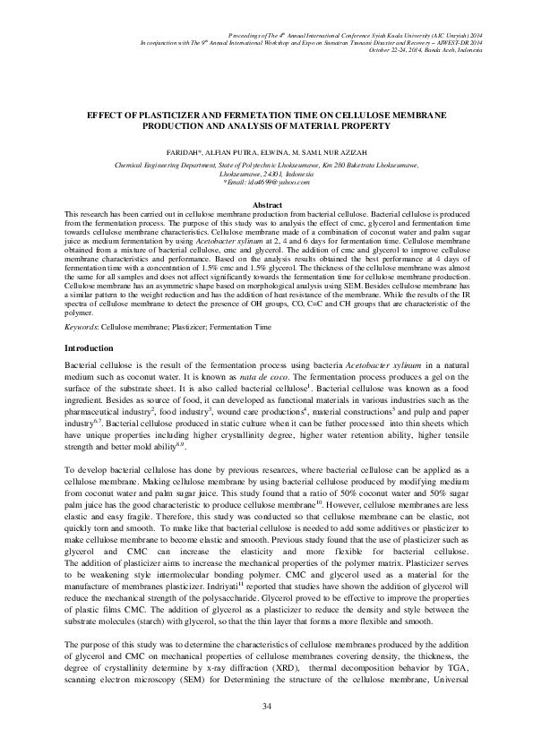 (PDF) EFFECT OF PLASTICIZER AND FERMETATION TIME ON CELLULOSE MEMBRANE ...