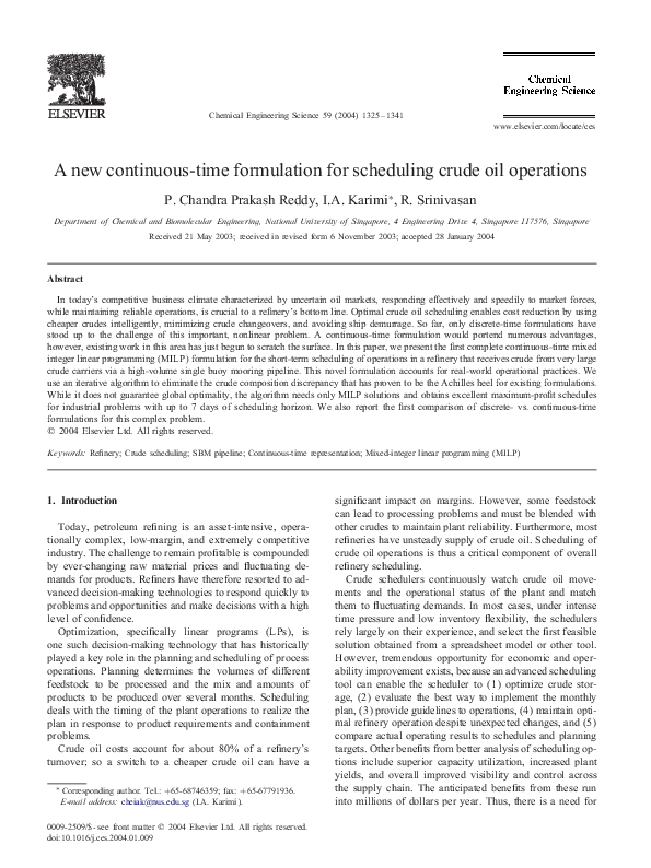 (PDF) A new continuous-time formulation for scheduling crude oil operations