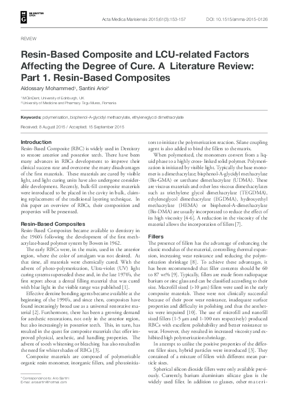 Pdf Resin Based Composite And Lcu Related Factors Affecting The Degree Of Cure A Literature
