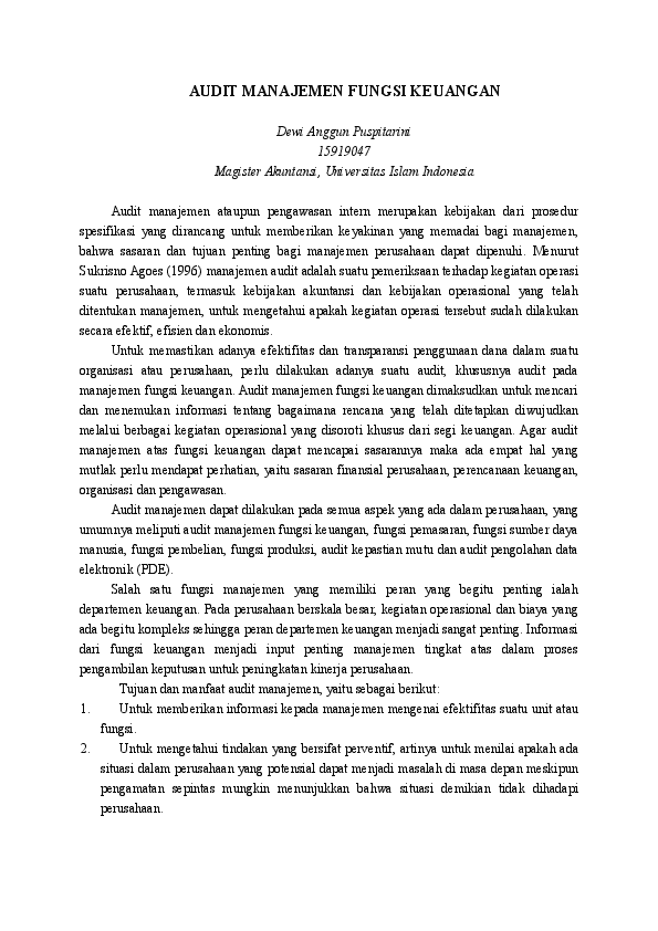(DOC) AUDIT MANAJEMEN FUNGSI KEUANGAN