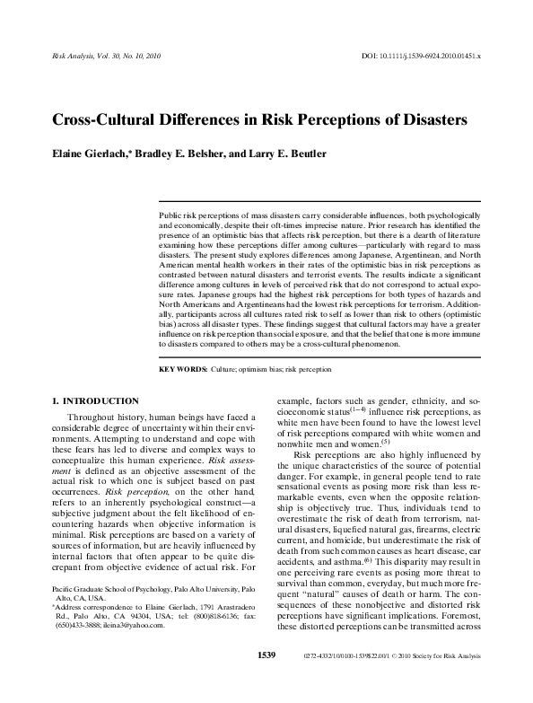(PDF) Cross-Cultural differences in risk perceptions of disasters