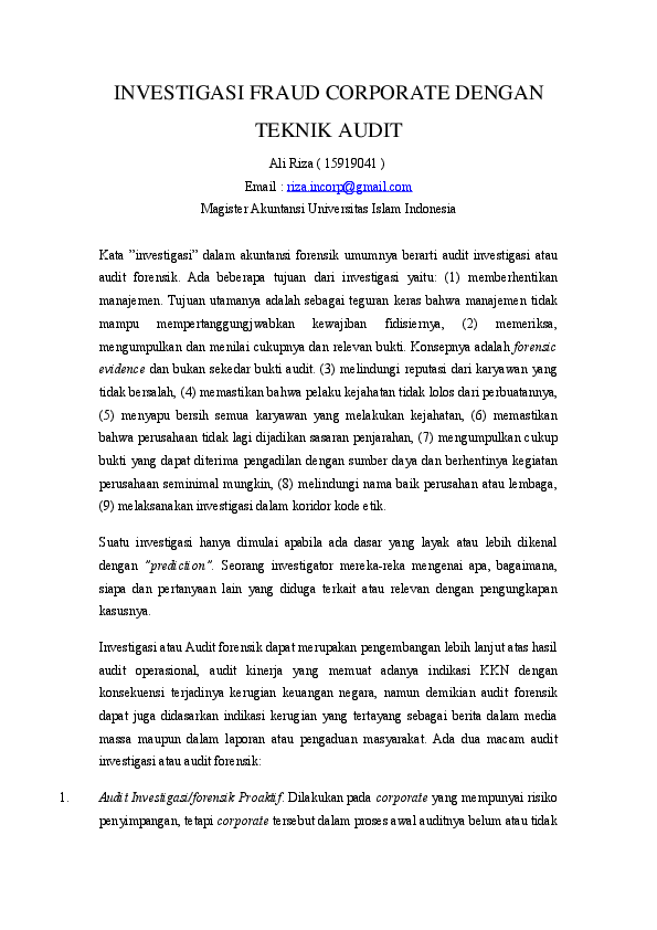 (DOC) INVESTIGASI FRAUD CORPORATE DENGAN TEKNIK AUDIT