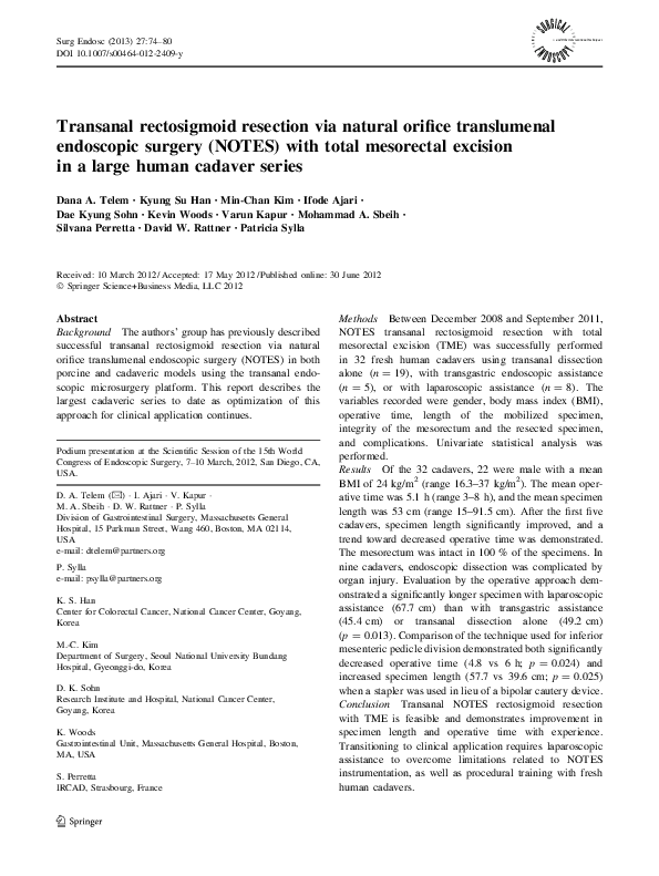 (PDF) Transanal rectosigmoid resection via natural orifice translumenal ...