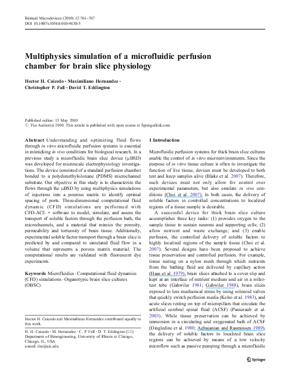 Pdf Multiphysics Simulation Of A Microfluidic Perfusion Chamber For