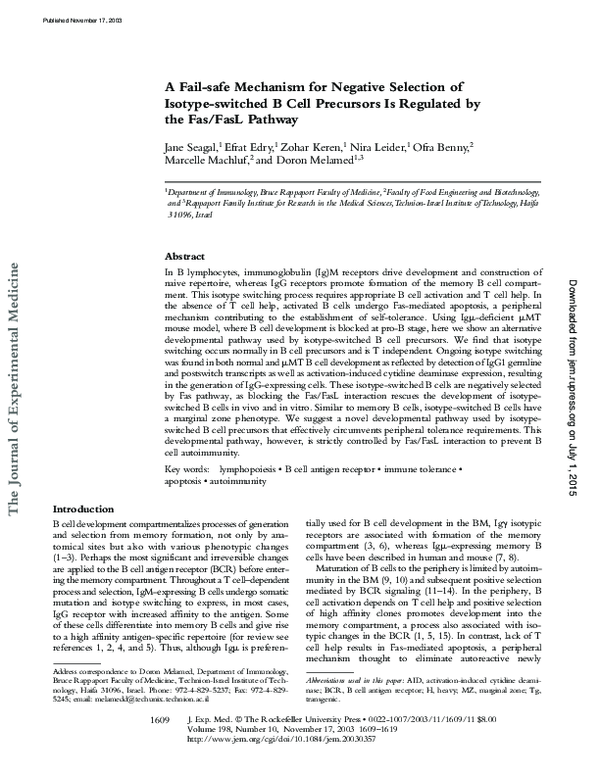 (PDF) A Fail-safe Mechanism for Negative Selection of Isotype-switched ...