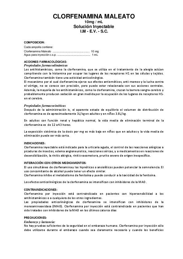 (PDF) CLORFENAMINA MALEATO 10mg / mL Solución Inyectable