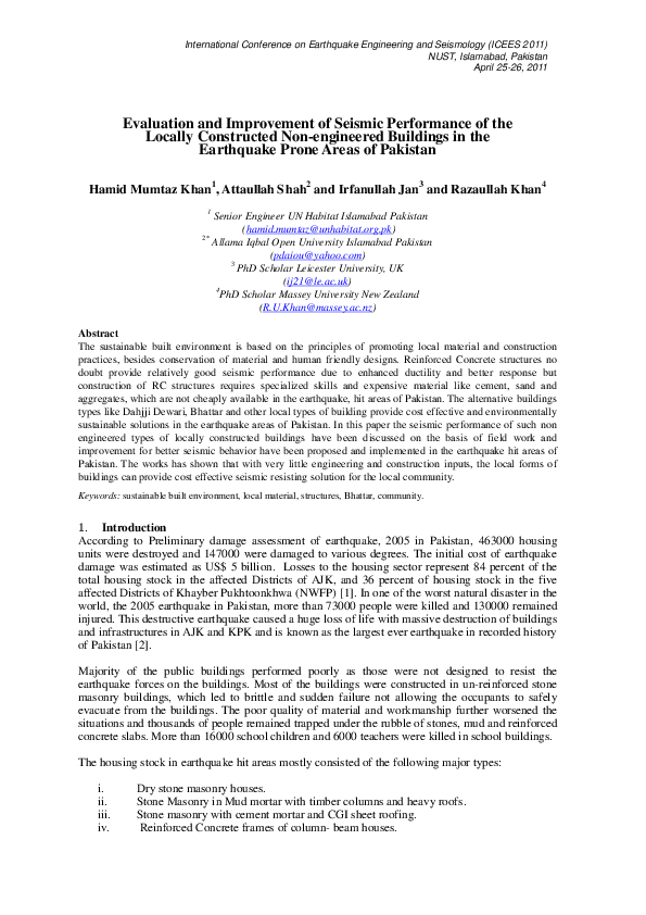 Pdf Evaluation And Improvement Of Seismic Performance Of The Locally Constructed Non