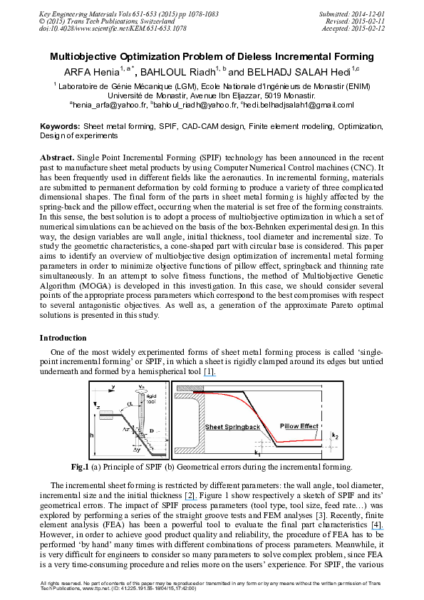 (PDF) Multiobjective Optimization Problem of Dieless Incremental Forming