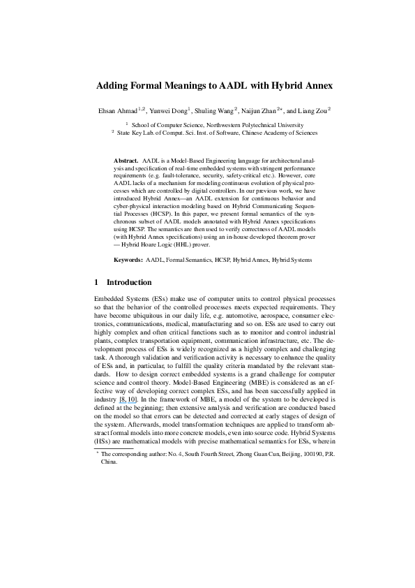 Pdf Adding Formal Meanings To Aadl Models With Hybrid Annex