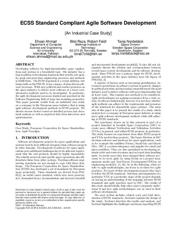 (PDF) ECSS standard compliant agile software development