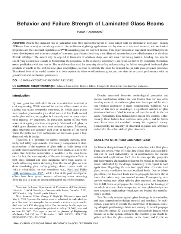 (PDF) Behavior and Failure Strength of Laminated Glass Beams