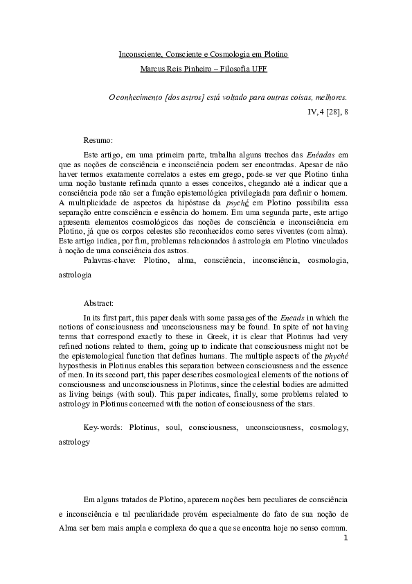 (DOC) INCONSCIENTE, CONSCIENTE E COSMOLOGIA EM PLOTINO | Marcus Pinheiro - Academia.edu