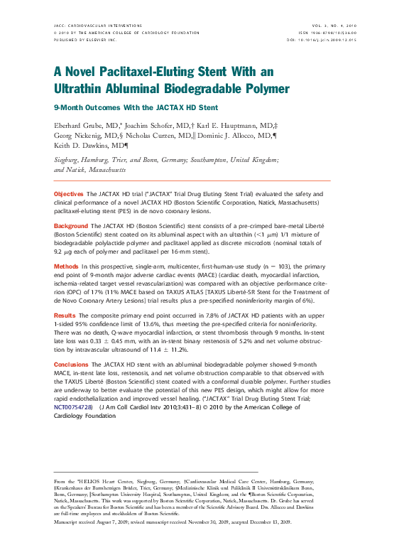(PDF) Metallic Limus-Eluting Stents Abluminally Coated with ...
