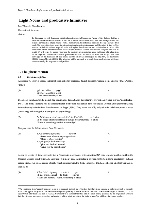 (PDF) Light Nouns and predicative Infinitives