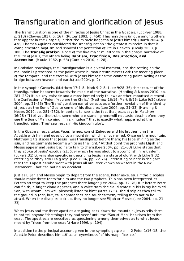 (DOC) Transfiguration and glorification of Jesus