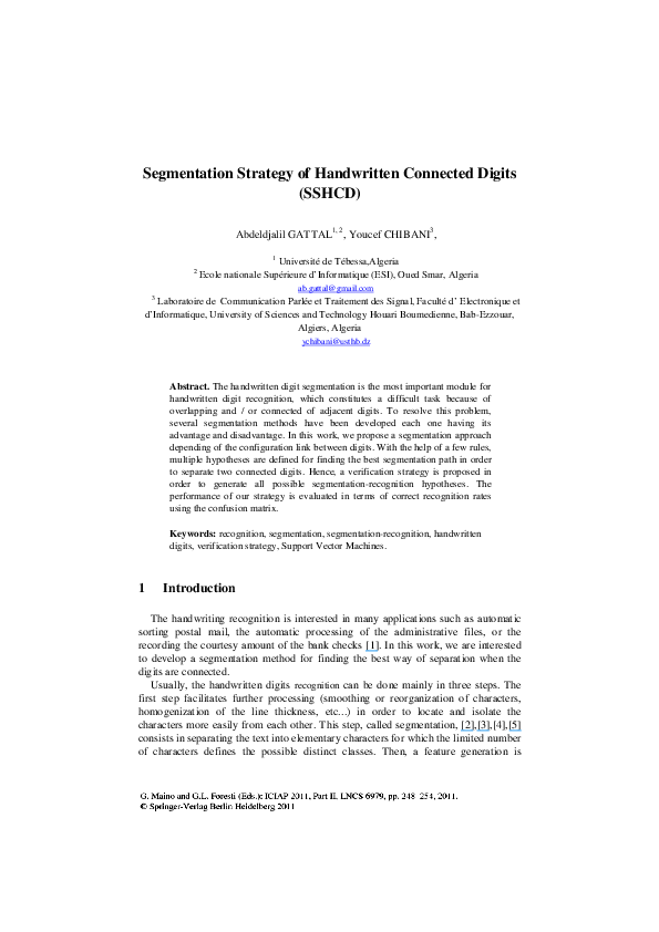 (PDF) Segmentation Strategy of Handwritten Connected Digits (SSHCD)